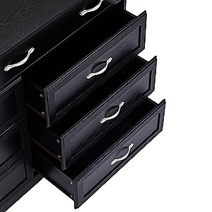 MengK Bedroom Dresser, 9 Drawer Long Dresser with Antique Handles, Wood Chest of Drawers for Kids Room, Living Room, Entry and Hallway, Black, 47.2'' W x 15.8'' D x 34.6'' H.