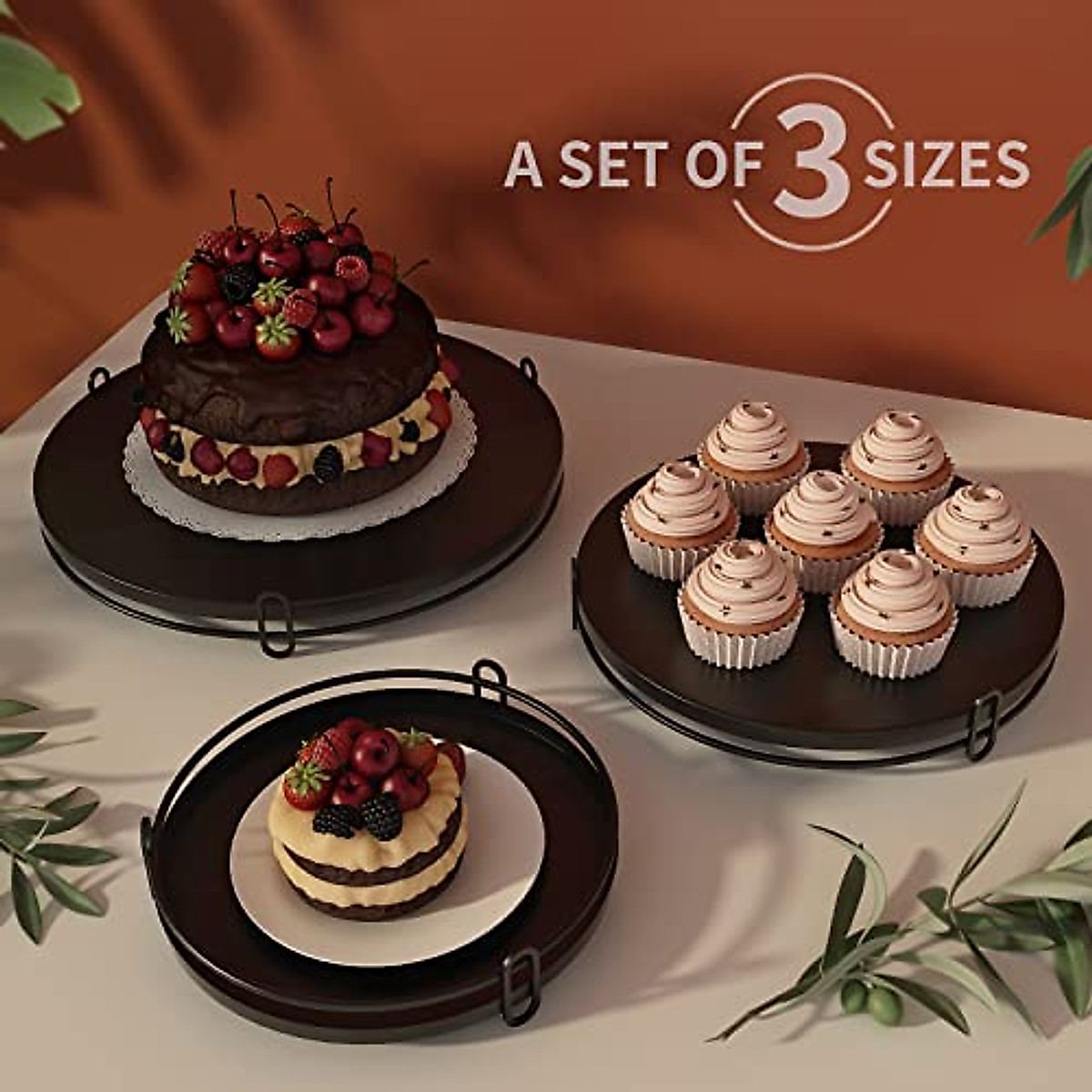 Vivevol Cupcake Stand, 3-Piece Cake Stands Set, Cake Plate Dessert Candy Display Plate Dessert Stand, 8”-10”-12” (Black)
