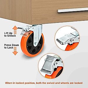 W B D WEIBIDA 6 inch Caster Wheels with Dual Locking, Casters Set of 4 Heavy Duty of 2400lbs, Premium Polyurethane No Noise Wheels for Cart, Workbench and Furniture