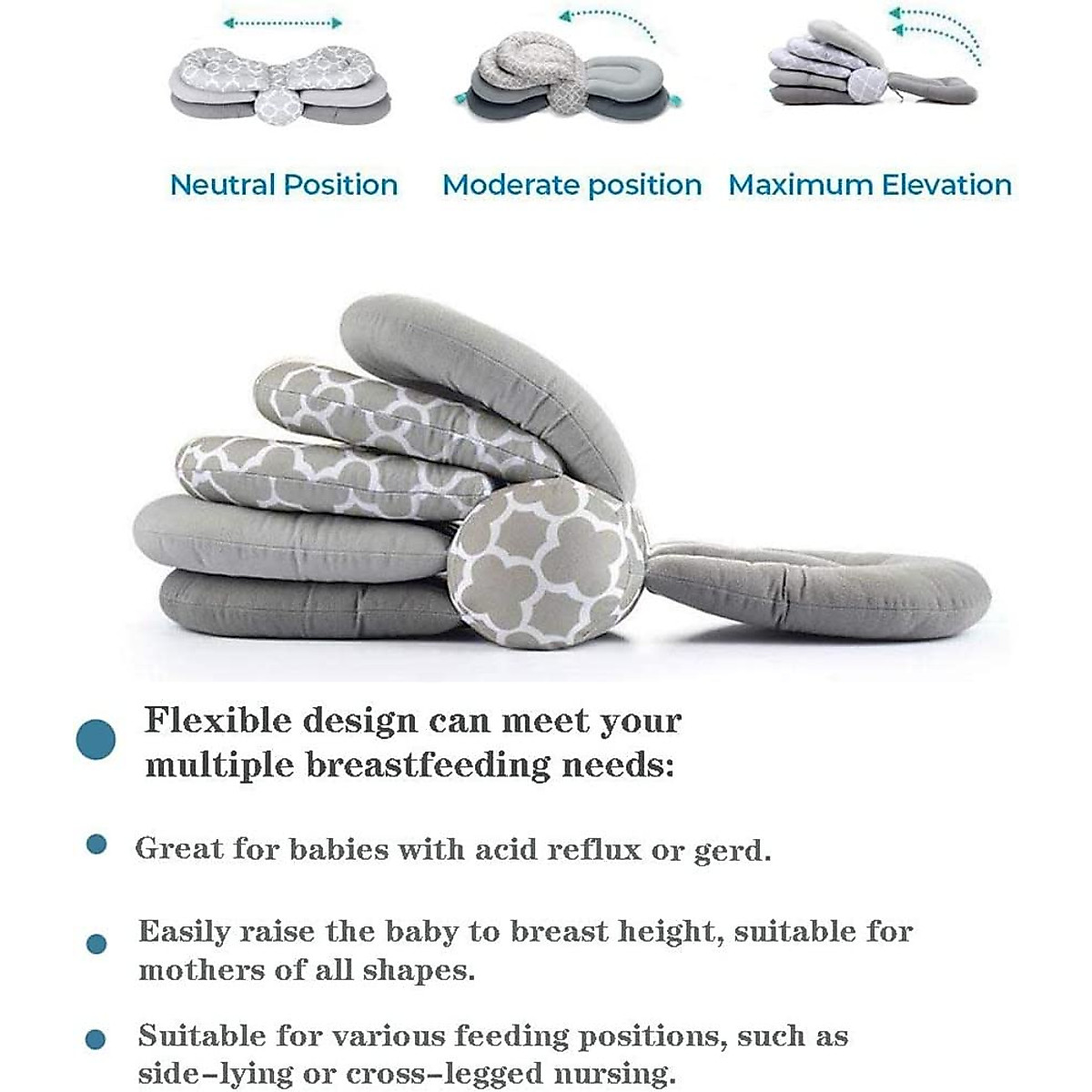 VUPUPYBaby Breastfeeding Pillow Nursing Pillow,Best for Mom,Adjustable Height Polyester Proper (Gray)