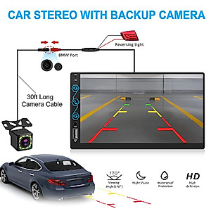 7 Inch Double Din Car Stereo System Compatible with Apple Car Play and Android Auto, Touch Screen Car Radio with Voice Control, Bluetooth 5.2, Subwoofer, A-Link, Backup Camera, FM/AM