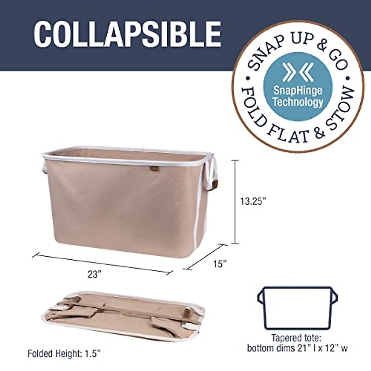 CleverMade Collapsible Fabric Laundry Basket - Premium Foldable Pop Up Storage Bin - Space Saving Hamper with Side Handles Large, Mocha, 2 Pack