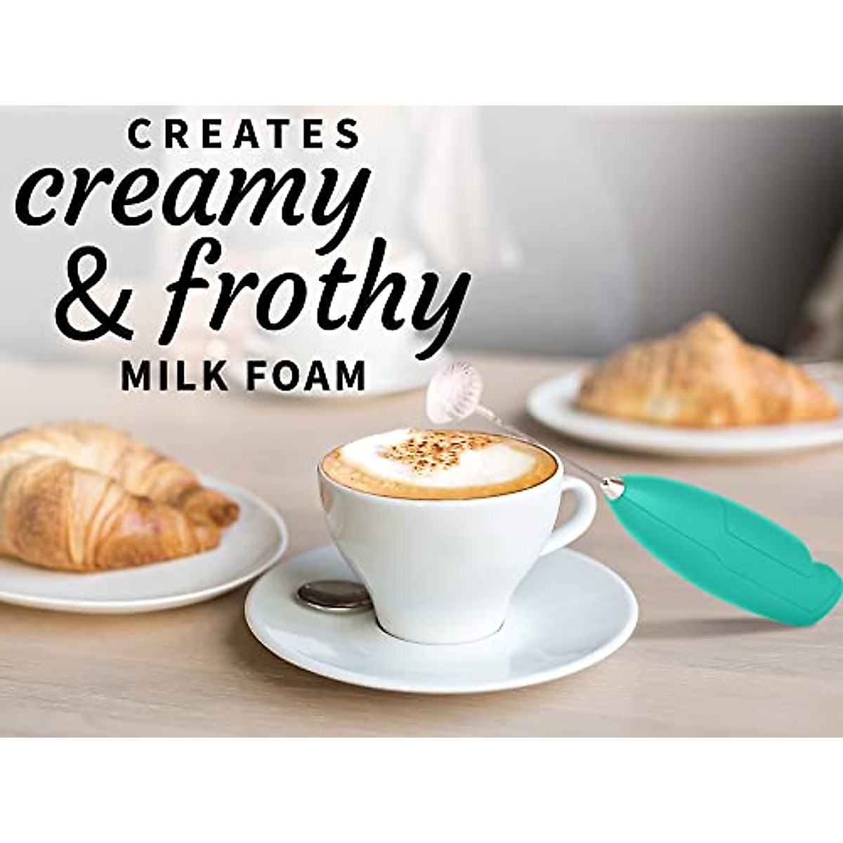 Zulay Powerful Milk Frother for Coffee (Batteries Included) with Upgraded Titanium Motor - Handheld Frother Electric Whisk, Milk Foamer, Mini Blender and Electric Mixer Coffee Frother, No Stand - Aqua