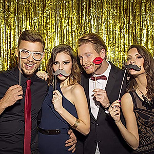 3 Pack Foil Curtains Metallic Foil Fringe Curtain for Birthday Party Photo Backdrop Wedding Event Decor (Gold)