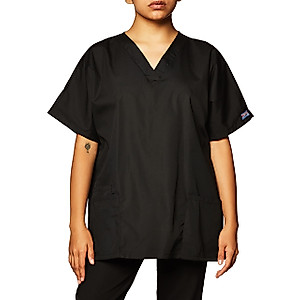 Cherokee Women's S V Neck Scrubs Shirt, Black, Small