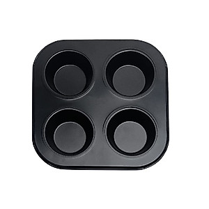 4 Cup Muffin Pan Mold - Non-Stick Cupcake Baking Tray/Tin - Carbon Steel Cake Mould For home, cafe bar and restaurant (Black)