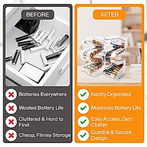 Kalinar Battery Ladder™ for 20 AA & 28 AAA Batteries | Vertical Storage Case & Dispenser | Stackable Expandable Wall Mount Holder Combo (AA & AAA, 2 Pack)