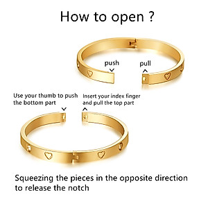 MVCOLEDY Valentines Day Gifts Jewelry Gold/White Gold Plated Bangle Bracelet Heart Stone Stainless Steel with Crystal Bangle Bracelets for Women Jewelry Size 6.7 Inches (Gold and Silvery)