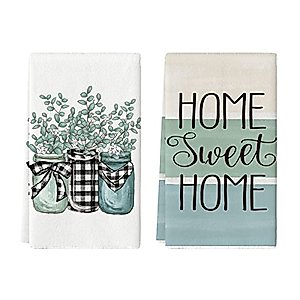 Artoid Mode Plank Vase Eucalyptus Sweet Home Kitchen Towels Dish Towels, 18x26 Inch Seasonal Spring Summer Decoration Hand Towels Set of 2