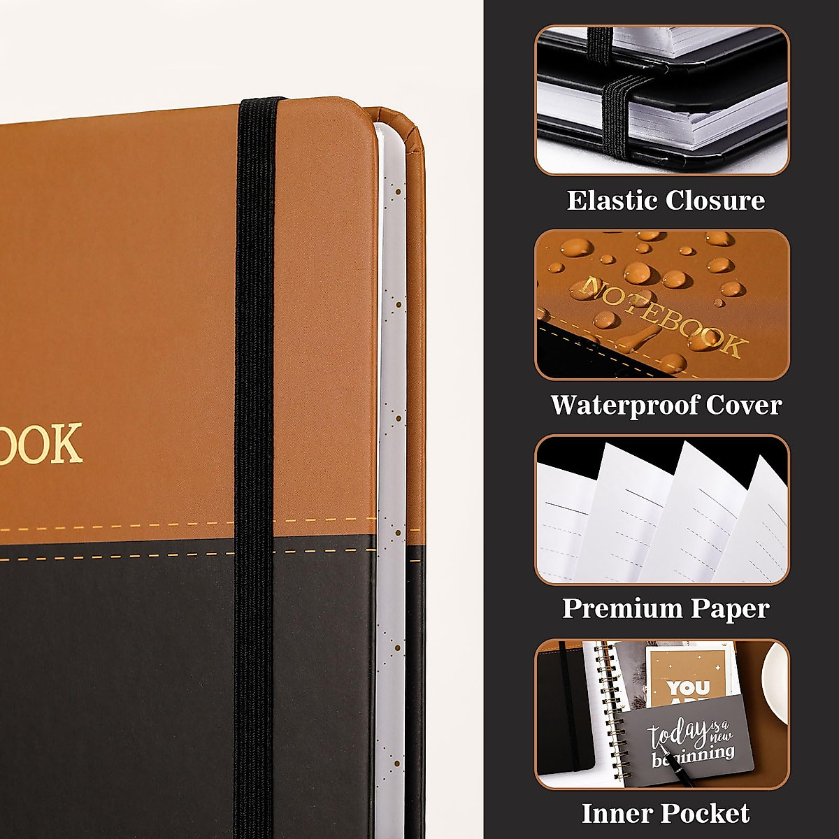 Lemome Spiral Notebook - Notebook Journal for Writing, 6.2'' x 8.4'' College Ruled Notebook with 136 pages / 68 Sheets, Perfect Notebooks for Work, Journal for Men and Women - Brown