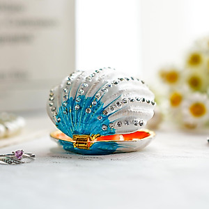 YU FENG Jeweled Seashell Figurine Trinket Boxes Hinged Collectible Painted Enameled Small Ocean Animal Jewelry Box(Ocean Blue)