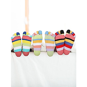 Bencailor 5 Pairs Women's Toe Socks Cotton Five Toe Finger Socks Toe Separator Socks for Women Men Athletic (Lovely Color)