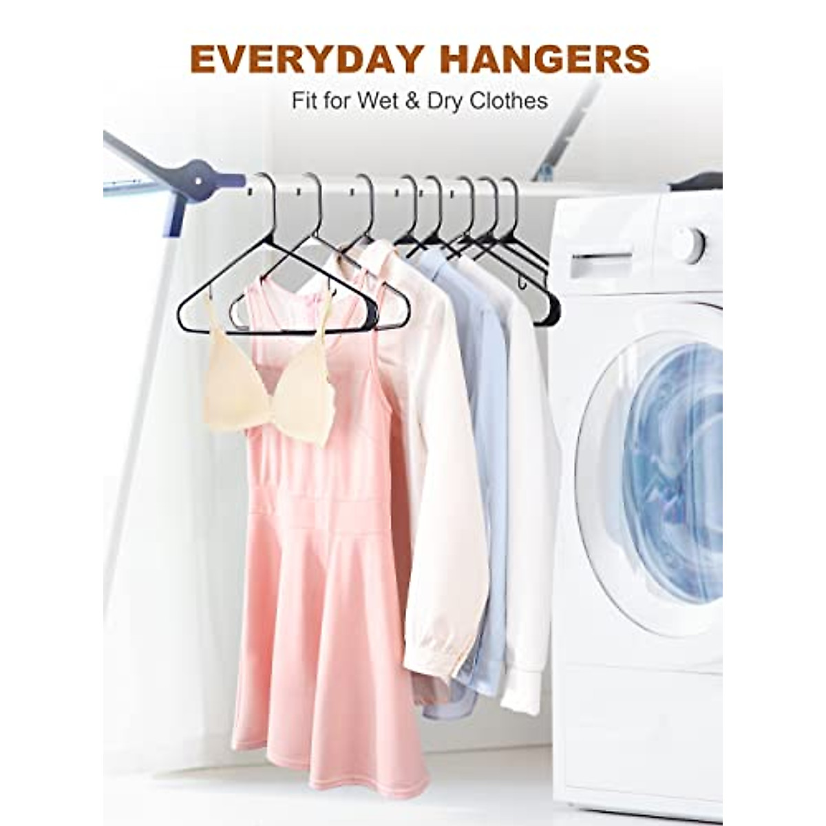 Jersow Black Plastic Hangers 60 Pack, Clothes Hangers Space Saving, Heavy Duty Coat Hangers for Closet, Non Slip Clothing Hangers with Hooks, Black Hangers for Coat, Shirt, Short, Suits