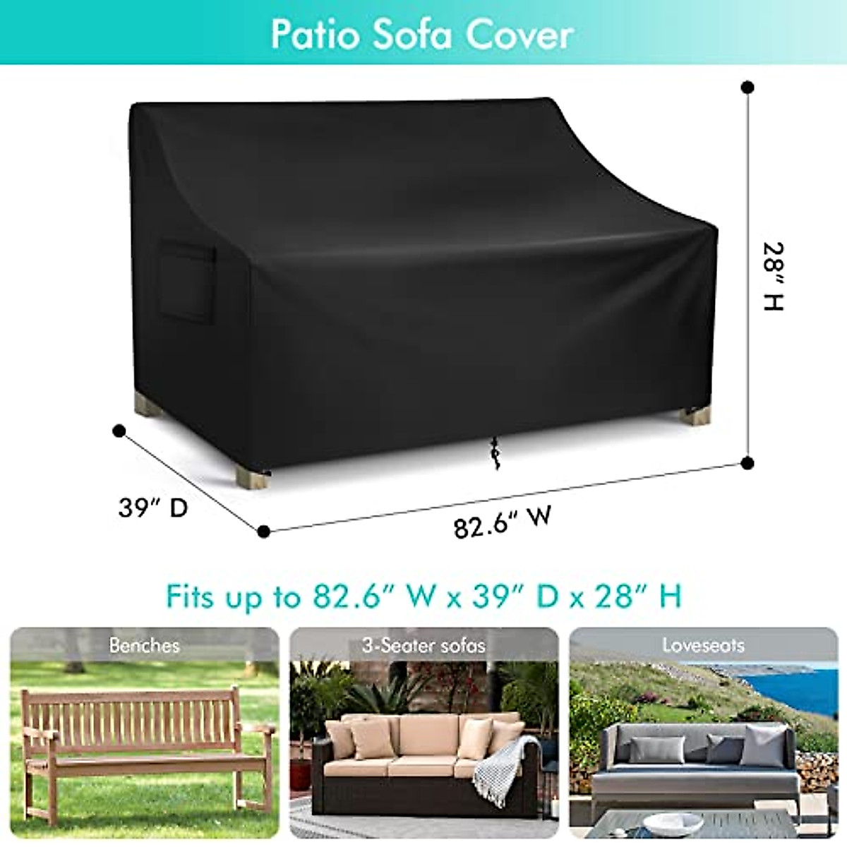 WLEAFJ Patio Sofa Cover Waterproof, 3-Seater Outdoor Sofa, Heavy Duty Deep Lounge Loveseat, Large Lawn Furniture with Air Vent, 82.6’’ W x 39’’ D x 28’’ H