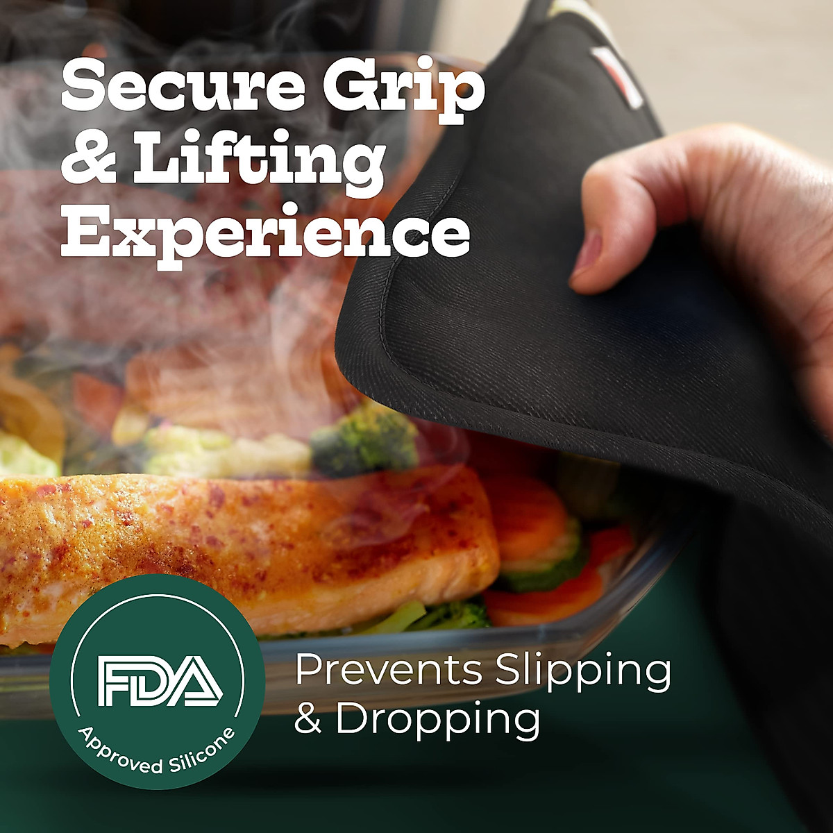 Big Red House Silicone Pot Holders, Heat Resistant Kitchen Protectors for Hot Pans and Baking, Professional Grade Cooking Mitts, Black, Set of 2