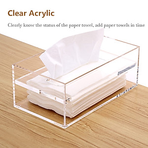SANRUI Clear Acrylic Facial Tissue Box Cover Holder with 8mm Top Lid Rectangle Napkin Dispenser Organizer for Bathroom, Kitchen and Office Desk