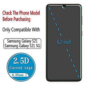 HPTech (2 Pack) Designed For Samsung Galaxy S21, Galaxy S21 5G - 6.2 inch Tempered Glass Screen Protector, Support Fingerprint Reader, Anti Scratch, Bubble Free, Case Friendly