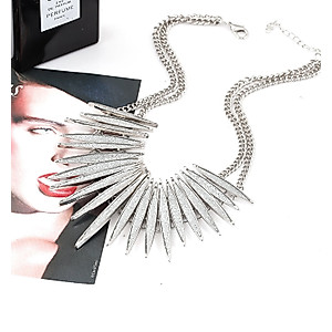 MOLOCH Sparkling Druzy Leaf Choker Necklace Fashion Gold-Tone Collar Necklace Bib Statement Chunky Tribal Necklace Woman Jewelry (silver)