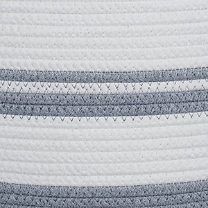 Hiromi Cotton Rope Basket - Decorative White Storage Bins for Room Organization - Firm Woven Hamper for Laundry - Toys, Towel, Cushion, Throw Pillow, Blanket Holder with Durable Handles - 20in x 26