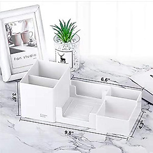 Comix Desk Organizer with Pen Holder Sticky Note Tray Paperclip Storage, Office Accessories Caddy, Office Stationery Supply Organizers, 6 Compartments Pencil Holder, White