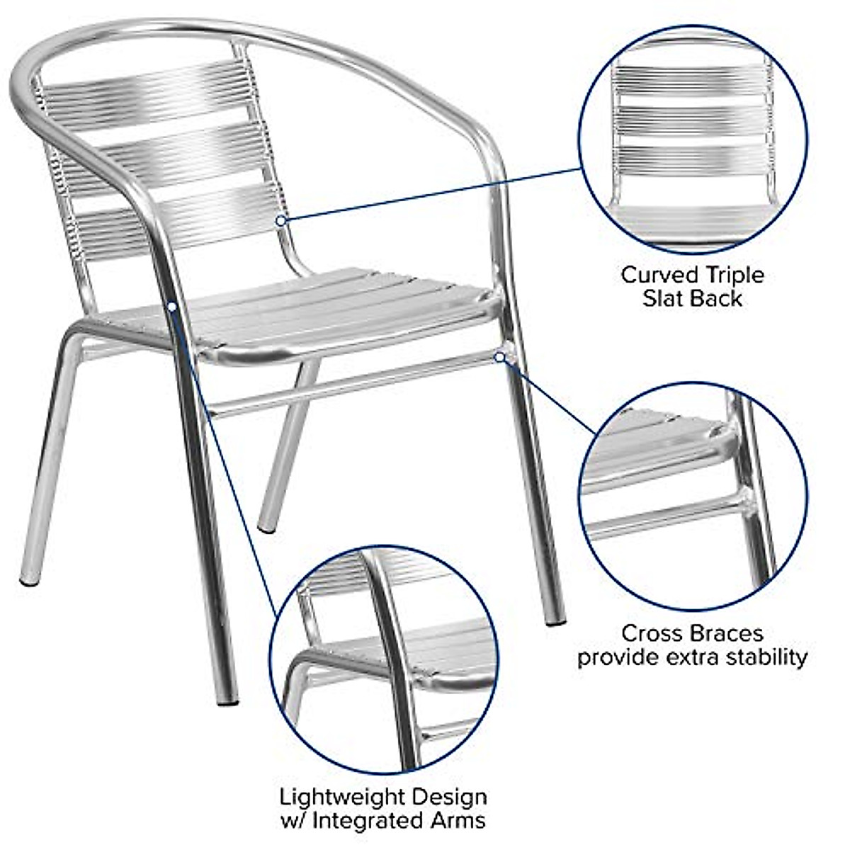 Flash Furniture Heavy Duty Commercial Aluminum Indoor-Outdoor Restaurant Stack Chair with Triple Slat Back