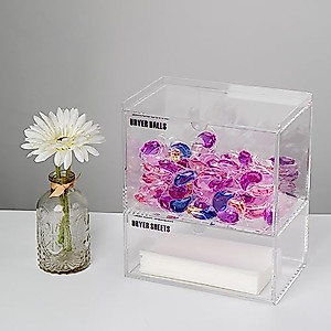 KCGANI Clear Acrylic Laundry Room Organizer for Laundry Pods and Dryer Sheets, Washer and Dryer Supplies Container with Labels, Acrylic Storage Dispenser Box for Fabric Sheet, Dryer Ball, Clothes Pin