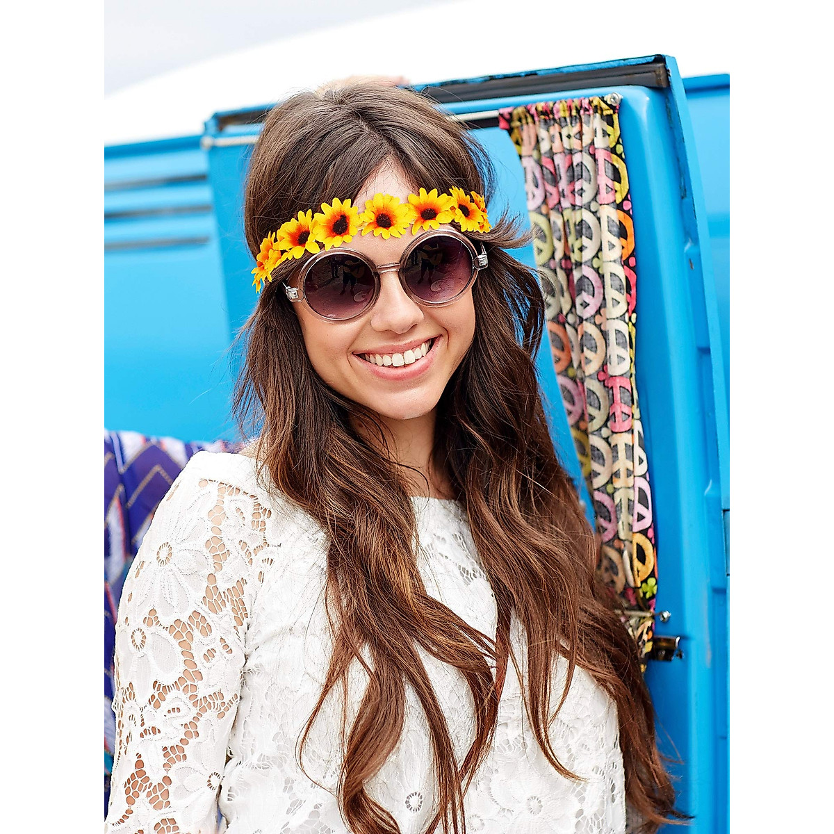 WILLBOND 8 Pieces Sunflower Crown Hair Wreath Daisy Flower Headbands Hippie Headbands Adjustable Floral Bridal Headpiece for Hippie Party Wedding Festivals Photo Props