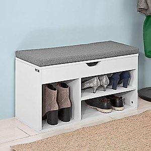 Haotian FSR45-HG,Shoe Storage Cabinet,Shoe Rack Shoe Bench with Lift Up Bench Top and Grey Cushion