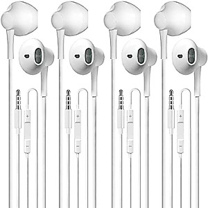 Wired Earbuds Pack of 4, in-Ear Wired Earphones with Microphone Volume Control, Powerful Heavy Bass, High Definition, Headphones Compatible with Android, iPhone, iPod, iPad, MP3 and Most 3.5mm Jack