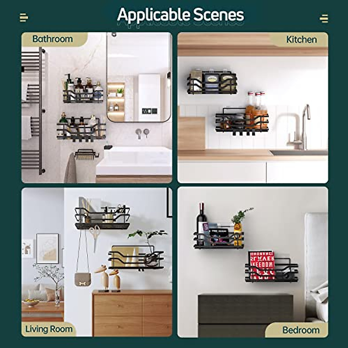 ACMETOP Adhesive Shower Caddy 3-Pack Shower Organizer No Drilling Shower Shelves with 3 Hooks & Soap Holder, Rustproof SUS304 Stainless Steel Bathroom Caddy, Shower Shelf for Inside Shower