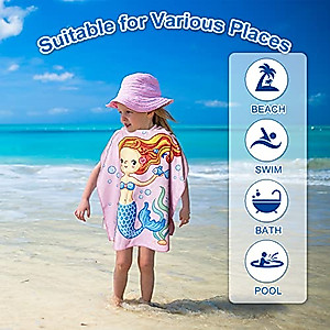 Kids Mermaid Beach Towel with Hooded for Girl 1-6 Years | Baby Toddler Bath Towel for Pool Swiming Hood | Children Microfiber Towel, Pink