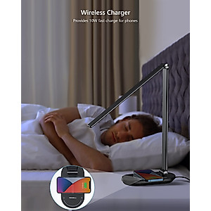VOCOlinc LED Desk Lamps for Home Office, Voice Control Desk Light with Multiple Lighting Modes, Stepless Dimming, Table Light with APP Control, Wireless Charger, Work with Alexa Siri Google