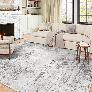 HUGEAR 6x9 Area Rug Grey Living Room Washable Rug Indoor Accent Rug Modern Abstract Non Slip Low Pile Carpet Distressed Large Throw Rug for Bedroom Office Dining Room
