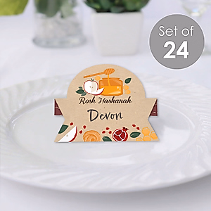 Big Dot of Happiness Rosh Hashanah - Jewish New Year Party Tent Buffet Card - Table Setting Name Place Cards - Set of 24