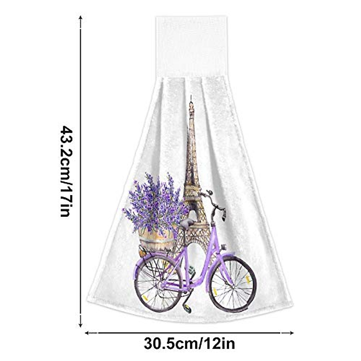 2 Pack Purple Lavender Eiffel Tower Hanging Kitchen Towels Romantic Spring Floral Bicycle Hand Towel with Loop Soft Microfiber Dish Towels Tie Towel for Bathroom Absorbent Washcloth