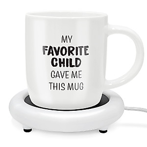 GALVANOX Coffee Mug with Electric Warmer, Gift for Mom or Dad with Heated Base - Great for Coffee Lover Parent, Birthday, Christmas, My Favorite Child Gave Me This Mug (12oz) Gift Boxed