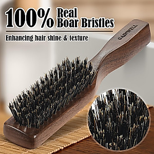 Mens Wild Boar Bristle Hair Brush for Men - Slick Back Hair Brush - Stiff Bristles for Thick Hair, Natural Black Walnut Wooden Handle Hairbrush, Beard Mustache Brush Comb by GAINWELL