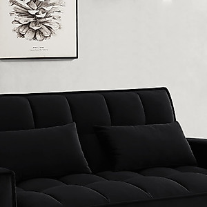 Antetek Convertible Sleeper Sofa Bed, 3 in 1 Velvet Loveseat Futon Sofa Couch with Pullout Bed, Black, 54"