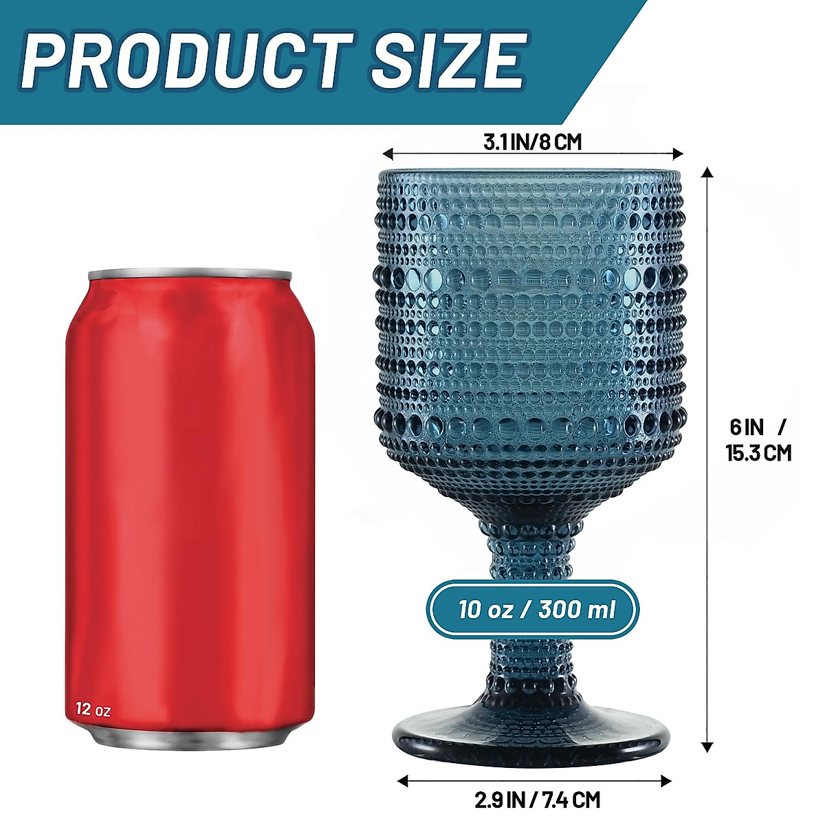 Wongblee Vintage Stemmed Wine Glasses 10 OZ, Hobnail Glass Goblets, Colored Drinking Glasses for Dining Table, Party, Bar