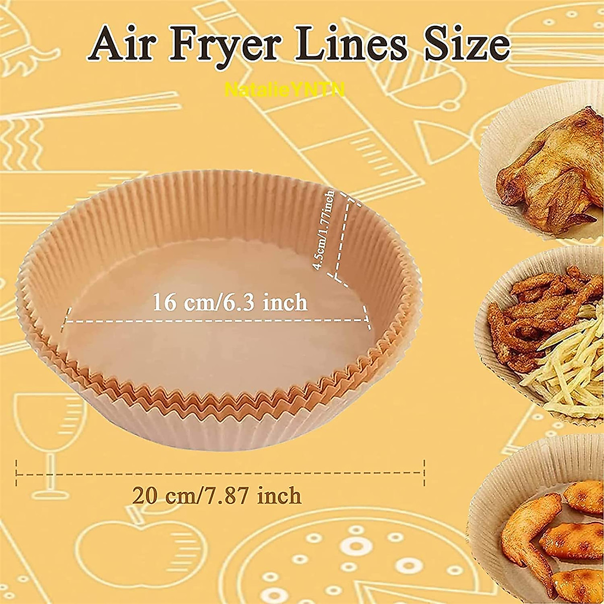 Airfryer parchment paper l Nordic unbleached Liners 9 inch [50pcs] Steamer sheets l non-stick basket mat for frying pans, crockpot, oven, baking, Steaming Made in Norway