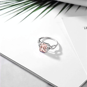 Gem Stone King 925 Sterling Silver Peach Simulated Morganite and White Diamond Ring For Women (2.03 Cttw, Available in size 5, 6, 7, 8, 9)