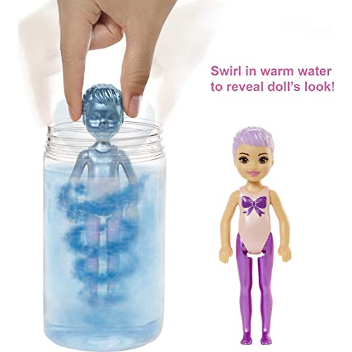 Barbie Color Reveal Chelsea Doll with 6 Surprises: 4 Mystery Bags, Water Reveals Doll's Look & Color Change on Bodice; Glitter Series; [Styles May Vary]