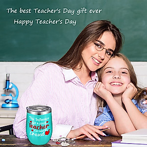 Capoda 2 Pcs Teacher Appreciation Gift for Women Graduation Teachers' Day Gift from Students with Thank You Keychain 12 oz Stainless Steel Wine Tumbler Coffee Mug Cup Lid Straw Brush(Letter D Style)