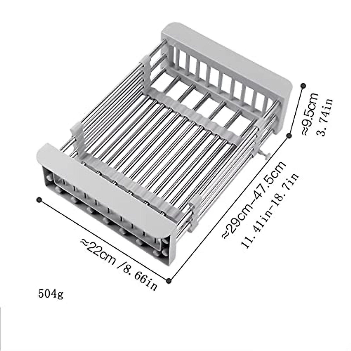 Stainless Steel Telescopic Drain Basket, Adjustable Dish Drying Rack Sink Strainer Drain Kitchen Basket for Dish Vegetable Fruit(8.66x11.41x3.14in)