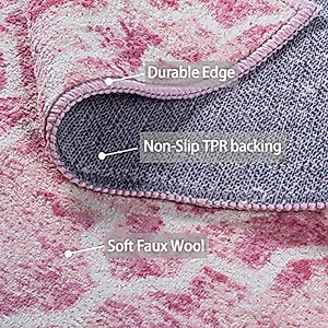 Moroccan Area Rug,2'X 4.3' Washable Pink Runner Rug Distressed Accent Rug Non-Slip Bath Mat Soft Faux Wool Floor Carpet for Kitchen Bedroom Bathroom Living Room