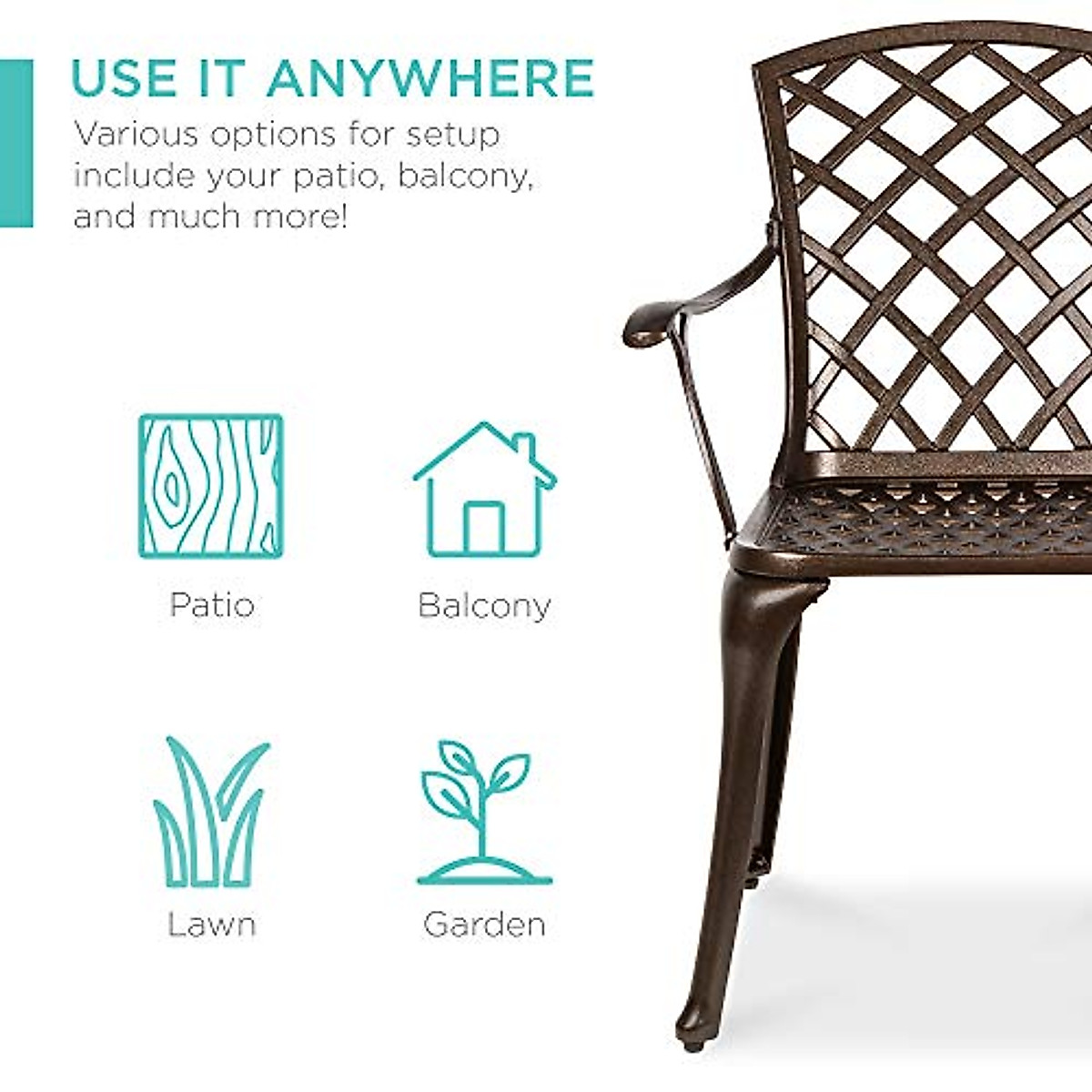 Best Choice Products 5-Piece All-Weather Outdoor Cast Aluminum Dining Set for Patio, Balcony, Lawn, Garden, Backyard w/ 4 Chairs, Umbrella Hole, Lattice Weave Design - Brown