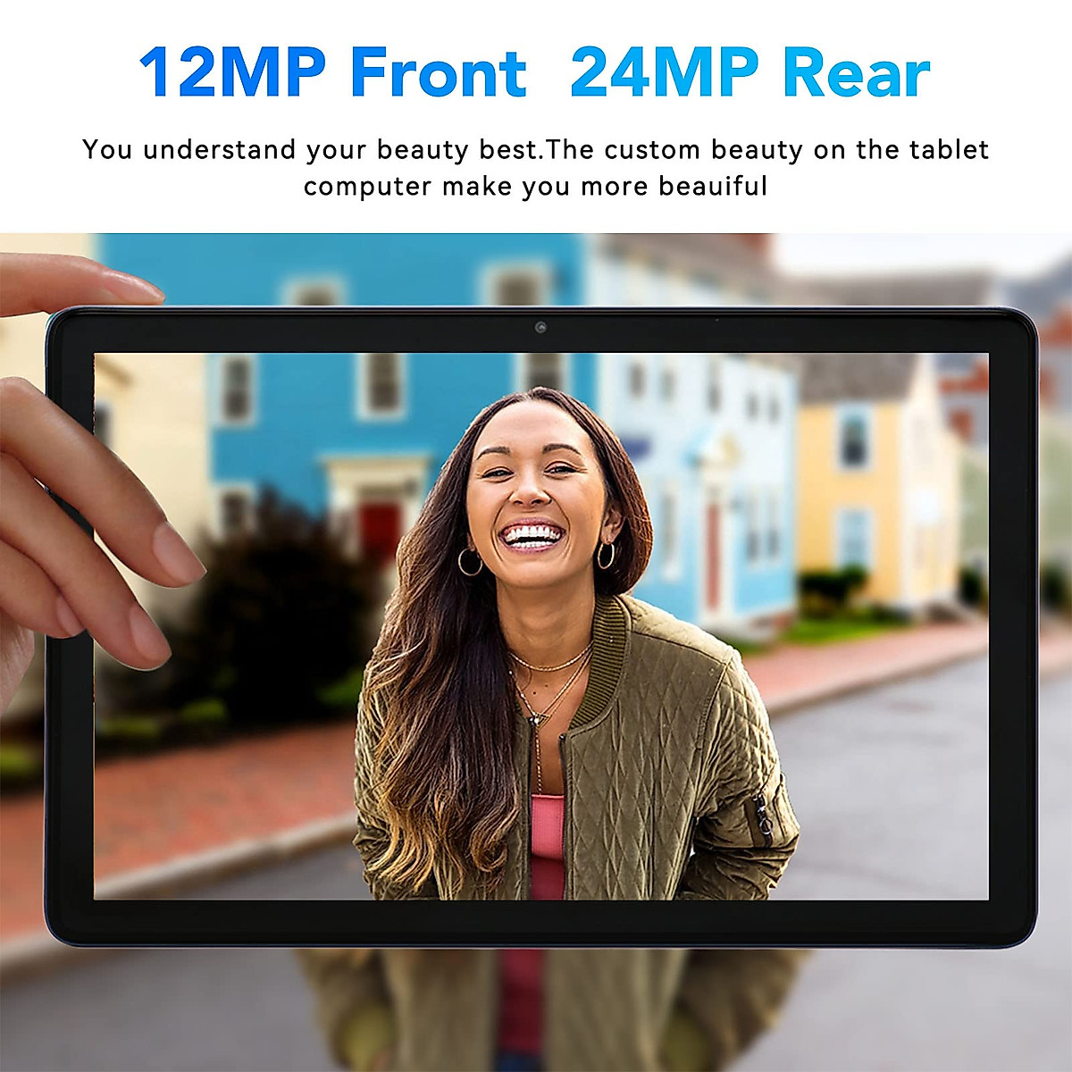 Gugxiom Tablet with Keyboard, 10.1in Office Tablet, 12GB RAM 256GB ROM Gaming Tablet, 1920x1200 FHD Display, 512GB Expandable, 12MP+24MP Camera, Octa Core CPU (Light Blue)