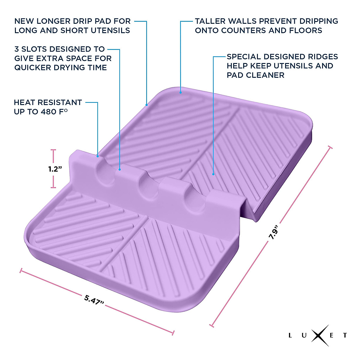 Luxet Updated Spoon Rest for Kitchen Counter, Heat-Resistant Silicone Utensil Rest for Countertop with Drip Pad,Non-Slip Spoon Holder for Stove Top Kitchen and Grill Utensil Holder Lid (Purple)