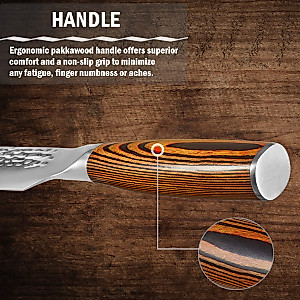 Chef Knife, Super Sharp 7.5 inch Professional Chef's Knife with Pakkawood Handle, VG-5 Stainless Steel, Kitchen Meat Vegetable Knife with Leather Sheath and Gift Box