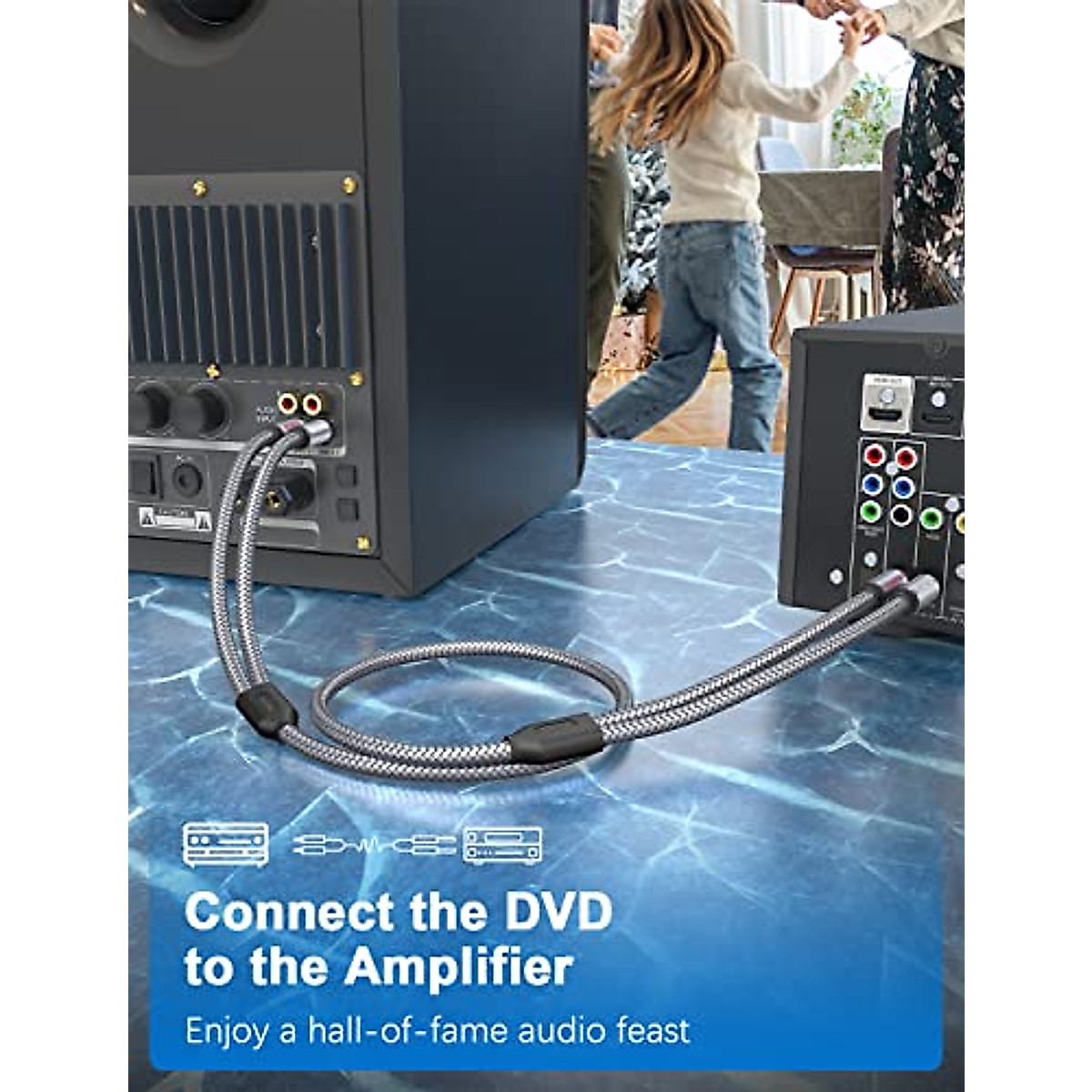 SOUNDFAM RCA to 1/4 Cable，Dual RCA to Dual 1/4 inch TS Stereo Audio Interconnect Cable，Dual 6.35mm to Dual RCA/Phono Patch Cable-Grey(3.3Feet/1M)